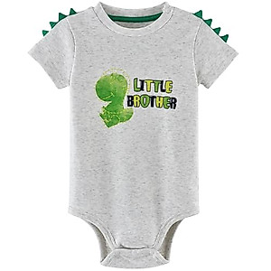 WAWSAM Little Brother Saurus Bodysuit Baby Boys’ Dinosaur Newborn Romper Gift (Light Grey, 0-3 Months)