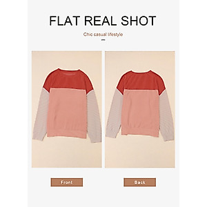 Dokotoo Women's Pullover Shirts Long Sleeve Knit Tees Shirts High Neck Color Block Tunics Blouses Ladies Casual Sweatshirt Womens Fall Fashion 2025 Red X-Large