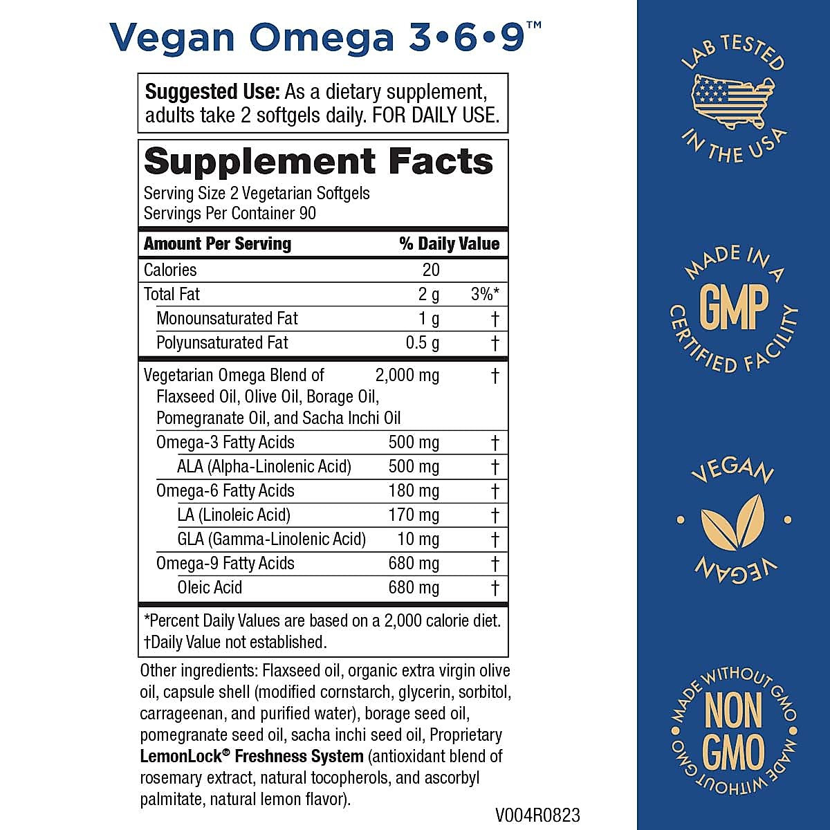 Purity Products Omega 3-6-9 Vegan Omega Formula - “5 in 1” Essential Fatty Acid Complex - Scientifically Formulated Plant-Based Omega 3 6 9 Essential Fatty Acids (EFA) - 3 Month Supply - 180 Softgels