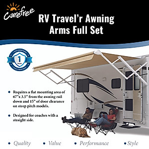 Carefree OVJVAPHW Travel'r Black with Black Casting Adjustable Pitch 12 Volt Electric RV Awning Arms Set