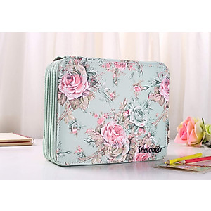 Shulaner 168 Slots Colored Pencil Case with Zipper Closure Large Capacity Oxford Pen Organizer Green Rose Pencil Holder for Artist