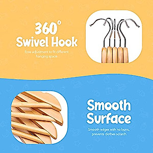 CozyMood Childrens Wooden Hangers Kids Hangers, 20 Pack Baby Hangers Nursery Wood Hangers, 360° Swivel Hook Non Slip Coat Hanger for for Coats, Suits, Pants and Jackets (Natural)