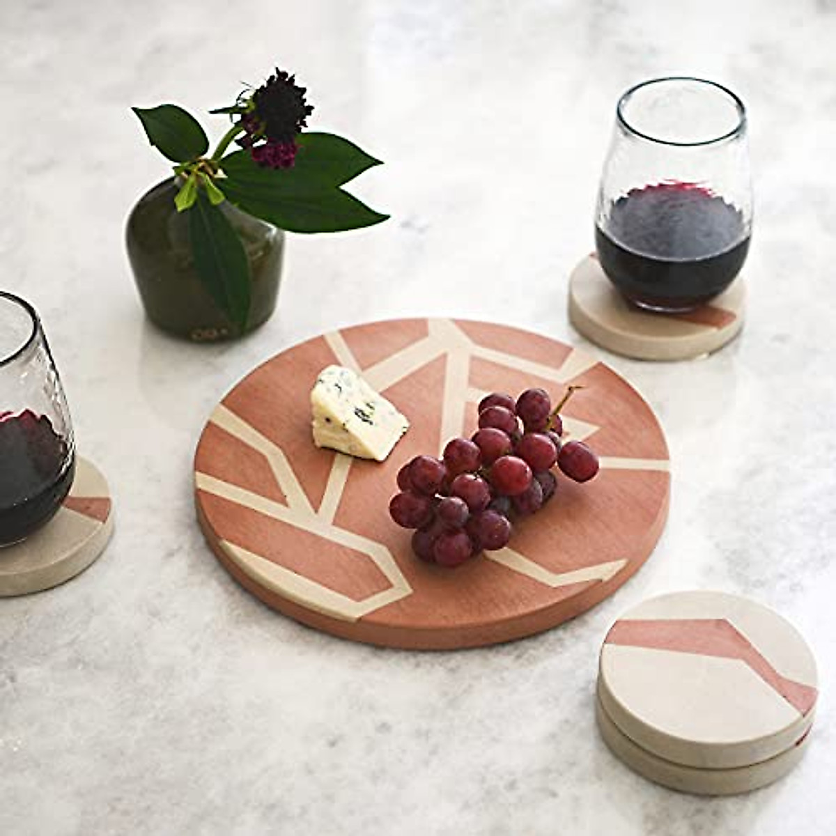 Main + Mesa 10" Round Sandstone Trivet, Terracotta/Off-White