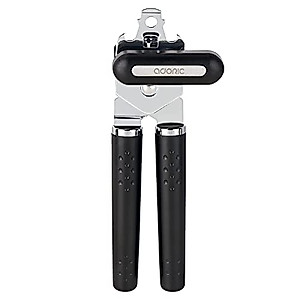 Can Opener, Can Opener Manual with Stainless Steel Sharp Blade - Smooth Edge & Ultra Sharp, Multifunctional Heavy Duty Handheld Can Opener with Anti-slip Hand Grip & Large Turning Knob (Black)