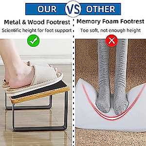 Foot Rest for Under Desk at Work, New Upgrade Wooden with Metal Ergonomic Foot Stools with Non-Slip Rubber Stepping Surface, Office Footstools Under Desk Pressure Relief, Matte Black Thicken Footrest
