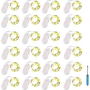 YJFWAL 24 Packs Fairy Light Battery Operated(Batteries Included),10.2FT 30LEDs Copper Wire Firefly Lights, Mini Starry String Lights for DIY Wedding Party Mason Jars Christmas Decorations (Warm White)