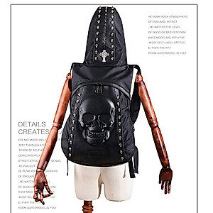 nice--buy Skull Punk Art Fashion Backpack Hooded Rivet Studded Biker Purse Gothic 3D Skull PU Leather Bookbag Python Daypack Shoulder Bag Laptop Bag