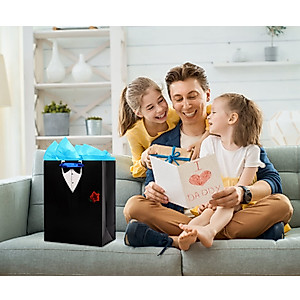 FLYAB Fathers Day Gift Bag with Handle 11.5" Large Fathers Day Gift Bag with Tissue Paper Groomsmen Tuxedo Wedding Gift Bags for Men Birthday Wedding Bridal Showert Bags Party Favor