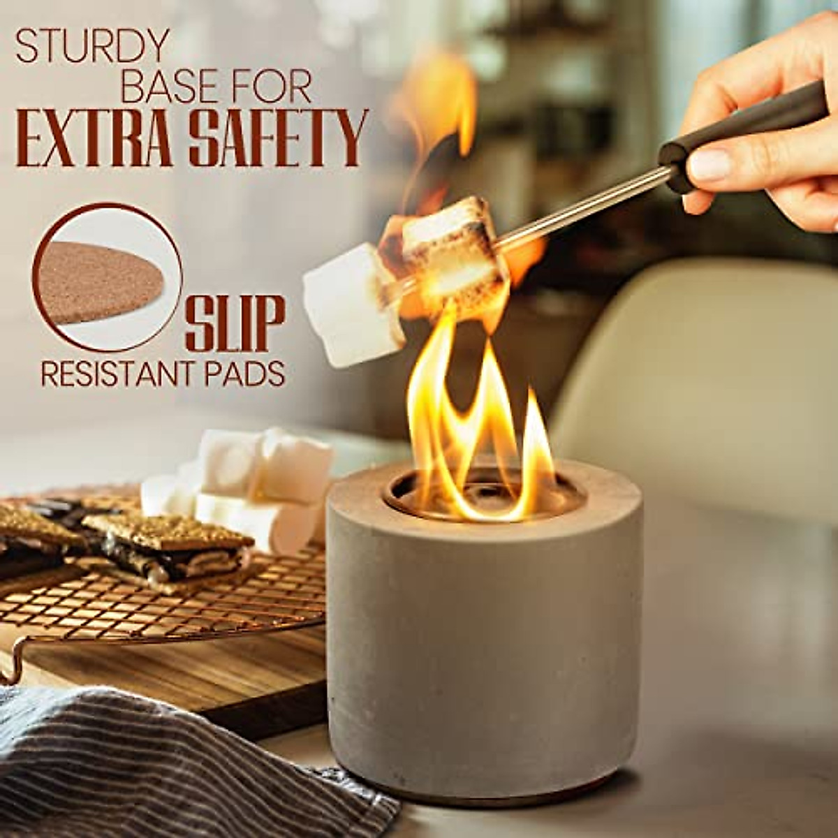 Tabletop Fire Pit, Fire Bowl with 2 Roasting Sticks | Small, 91% Isopropyl Alcohol Mini Fire Pits for Balcony, Patio Décor -Portable Fire Pit for Camping and Hiking | Smores Kit