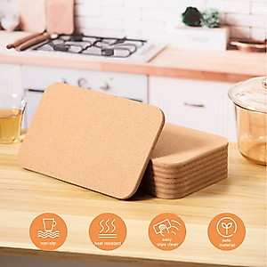 BlueGift Cork Trivet 4 Pack 12" x 7" x 0.5" Heat-Resistant Cork Mat Bases Hot Pads for Table, Countertop, Kitchen Rectangle Cork Trivet Set for Hot Dishes, Pans, Pots