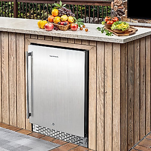 Phiestina 24 inch Indoor/Outdoor Beverage Refrigerator 175 Cans Built-in/Freestanding Beverage Fridge Cooler Lockable Stainless Steel Door Auto Defrost Quiet For Home/Commercial,6 Removable Shelves