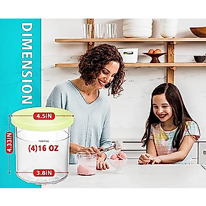 4 Pack Containers Extra Replacement for Ninja Creami Pints and Lids, (16oz) Cups Compatible with NC301 NC300 NC299AMZ Series Ice Cream Maker - Dishwasher Safe, Leak Proof Lids Pink-Mint-Grey-Blue