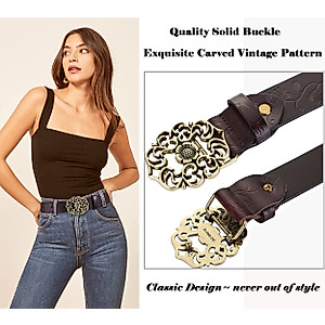 ALAIX Women's Leather Belt for Dress Jeans Belt Vintage Genuine Leather Wide Waist Belts for Women Coffee-M