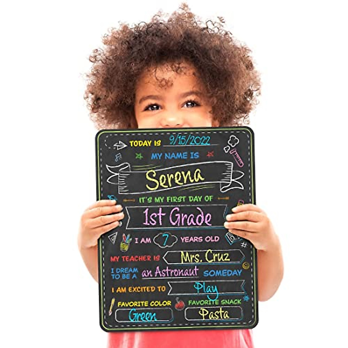 First Day of School Board Sign - 14” X 11” Double-Sided - My First & Last Day of School Sign Chalkboard - 1st Day School Signs for Kids Back to School Supplies Preschool Kindergarten 1st Grade