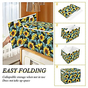 innewgogo Sunflower Butterflies Storage Bins with Lids for Organizing Dust-proof Storage Bins with Handles Oxford Cloth Storage Cube Box for Study Room