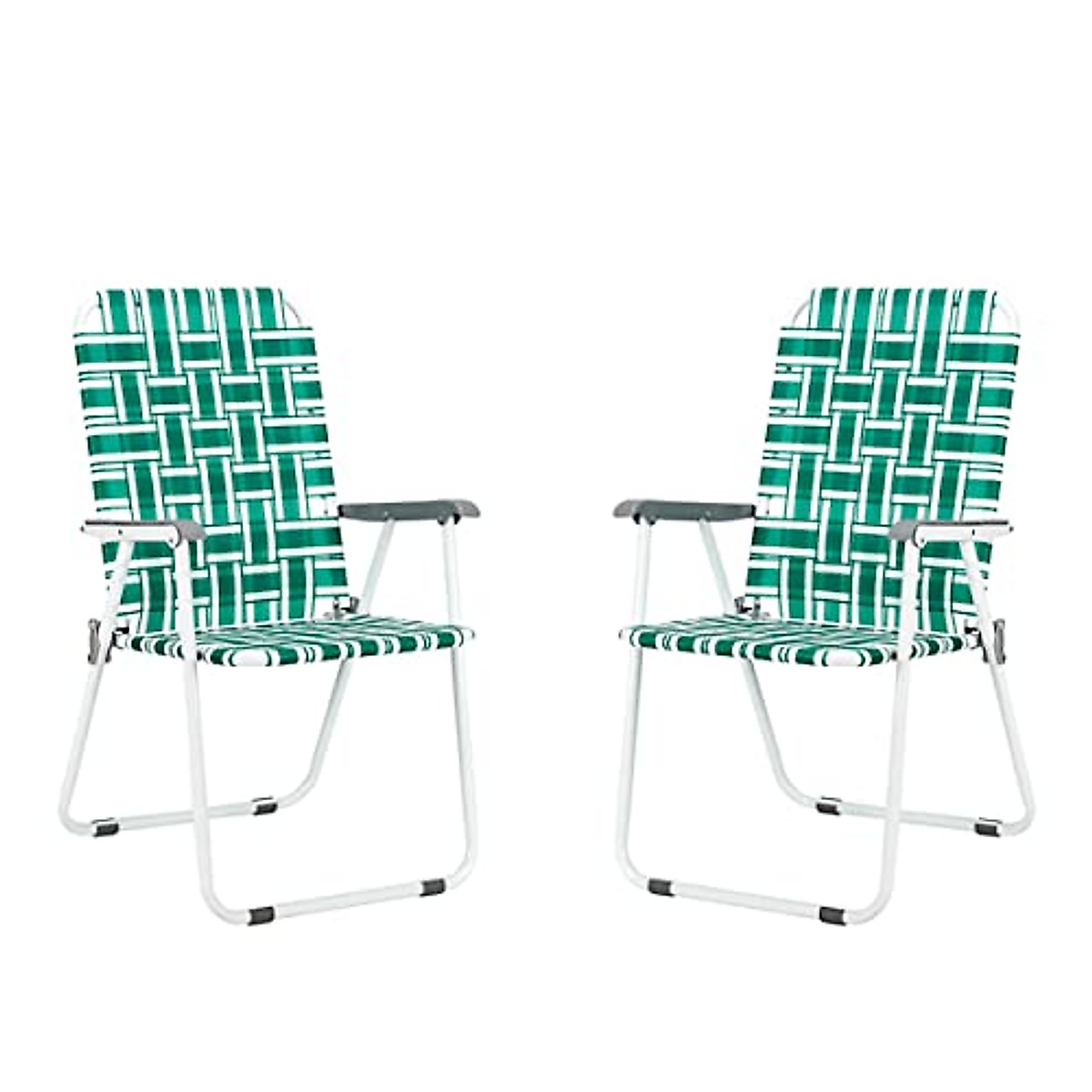 EEBUIHUI Set of 2 Folding Patio Lawn Chairs, Webbed Folding Chair Outdoor Beach Chair High Back Seat Portable Camping Chair for Yard, Garden (Light Green)