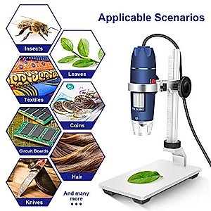 Jiusion HD 2MP USB Digital Microscope 40X to 1000X Portable Magnification Endoscope Camera with 8 LEDs Aluminum Alloy Stable Stand for OTG Android Mac Windows 7 8 10 11 Linux