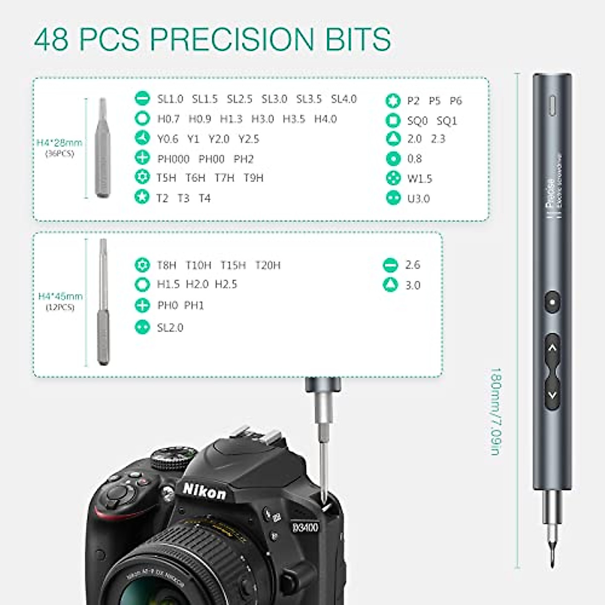 ORIA Mini Electric Screwdriver, 51 in 1 Cordless Power Precision Screwdriver Set with 48 Bits, Small Electric Screwdriver with USB Charging, LED Light, Handy Repair Tool for Smartphones,Toys, PC