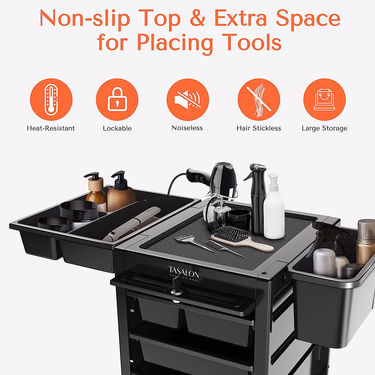 TASALON Premium Lockable Salon Trolley Cart with Wheels and 6 Drawers & 2 Bucket, Versatile Salon Cart for Hair Stylist, Salon Rolling Cart for Extra Storage, Multi-use Cart for Salon, Tattoo, Barber