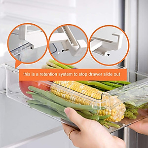 shopwithgreen 2 Pack Refrigerator Organizer Bins with Handle, Pull-out Fridge Drawer Organizer, Freely Pullable Refrigerator Storage Box with 2 Divided Sections, Fit for 0.6'' Fridge Shelf
