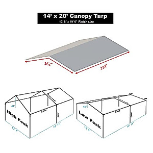 Carport Canopy Cover 12' x 20' Cut Size, 11'6" x 19'6" Finish Size Heavy Duty Tarp Tent Roof White and Silver, Only Cover (Silver 12x20)