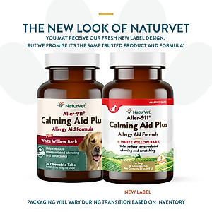 NaturVet Aller-911 Calming Aid & Allergy Aid Dog Supplement – Helps Reduce Stress, Minimize Seasonal Allergy Symptoms, Tension, Excessive Scratching - Includes Melatonin – 30 Ct.