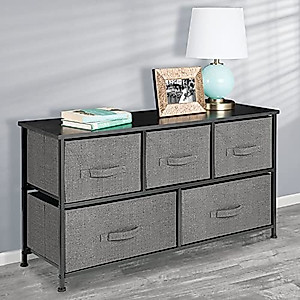 mDesign 21.65" High Steel Frame/Wood Top Storage Dresser Furniture Unit with 5 Removable Fabric Drawers - Wide Bureau Organizer for Bedroom, Living Room, Closet - Lido Collection, Charcoal Gray
