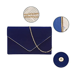 Quniko Elegant Faux Suede Clutch Evening Wedding Handbag Envelope Purse with Chain, Diamond Blue