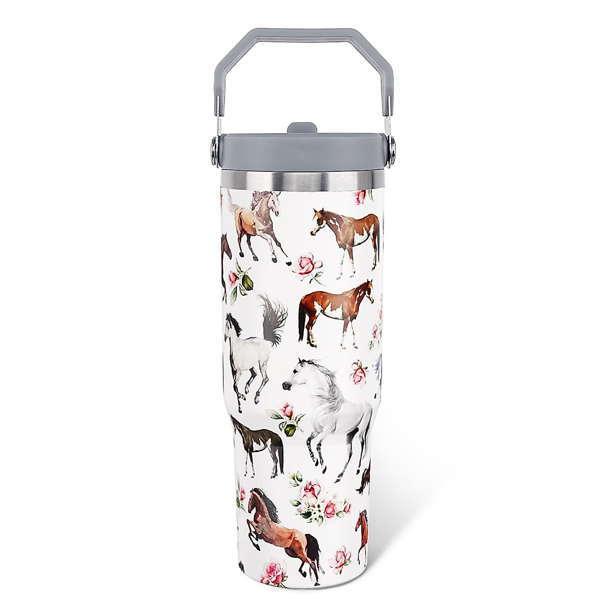 Unyopsa Horse Gifts for Women Girls, 30oz Horse Tumbler with Handle, Horse Stuff for Men Horse Lovers, Stainless Steel Insulated Horse Water Bottle Travel Cup