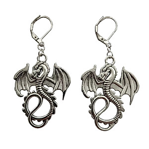 WYGUYO Dragon Leverback Earrings Antique Silver Color Big Earrings Cosplay Earrings