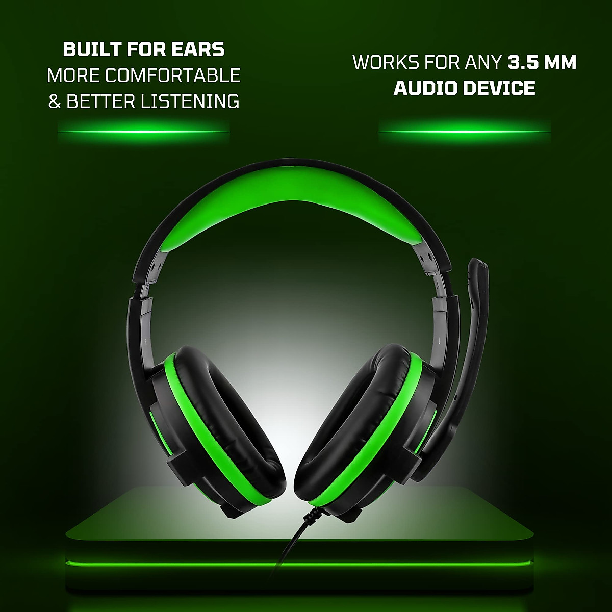 Nyko NX-2600 Wired Headset for Xbox One - Lightweight Headphones w/Adjustable Microphone - Compatible w/Xbox 1, Xbox X|S, Switch, PS4 and PS5 - Xbox One Accessories (Black and Green)