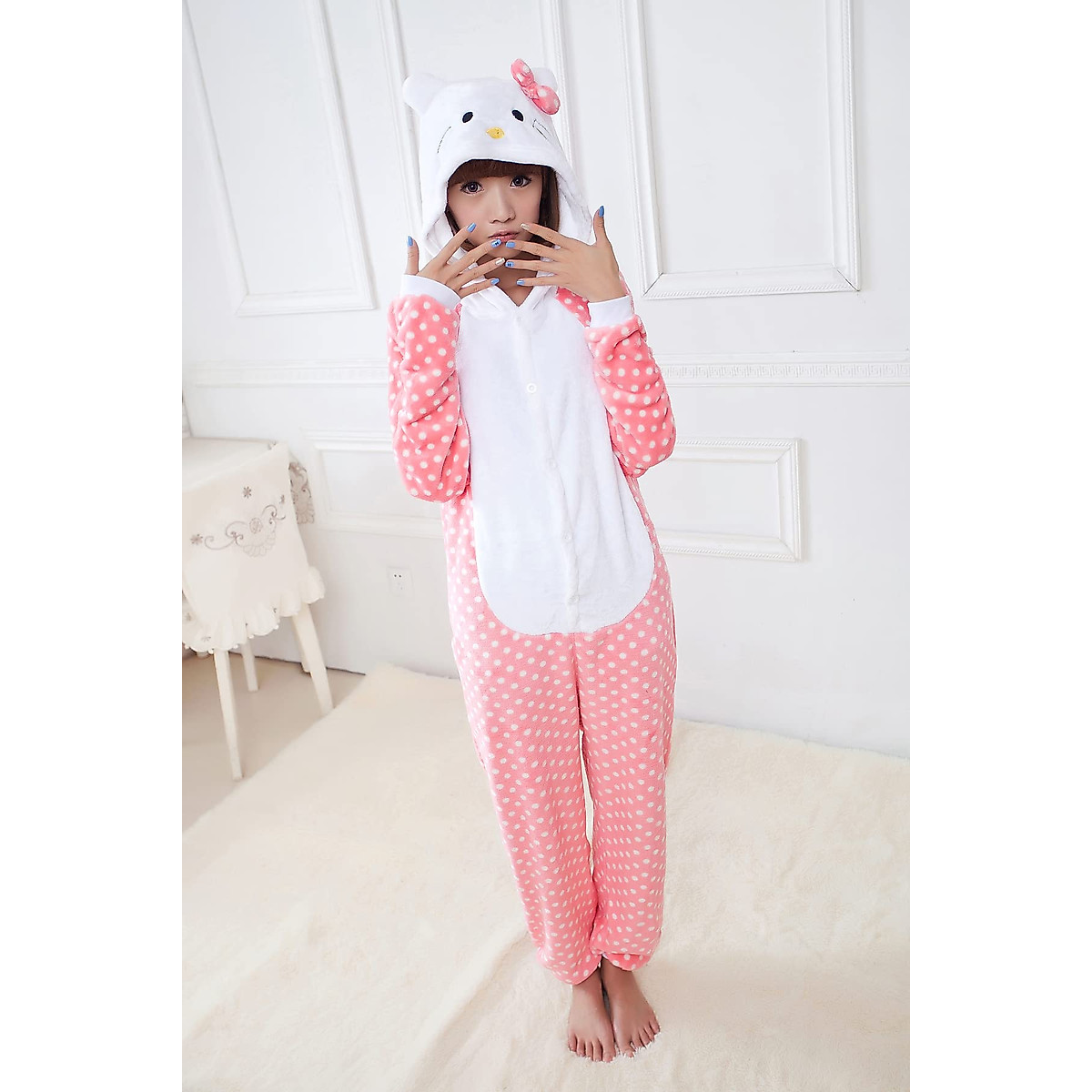 Hydrobreak Adult Onesie Pajamas Halloween Christmas Animal Costume Cosplay Unisex Flannel Sleepwear for Men Women Cat A S