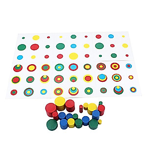Montessori Colored Cylinders With Control Cards Kids Wooden Knobless Blocks Shape & Color Recognition Material Toys (Colored Cylinders With Control Cards)