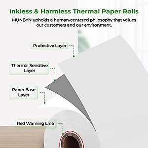 MUNBYN 2 1/4" x 50' Thermal Paper (50 Rolls), BPA Free Receipt Paper, 58mm Thermal Receipt Paper Fits All 58mm Mini Thermal POS Printer, Square Terminal Credit Card Machines