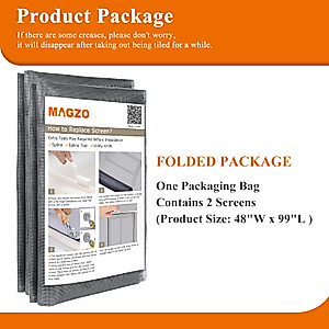 2PACK MAGZO Window Screen and Screen Door Replacement Mesh, 48" W x 99" L, Upgraded Polyester, Net Netting Curtain Wire Repair for Camper/Sliding Glass/Patio/French/Balcony/Back Windows Doors, Grey