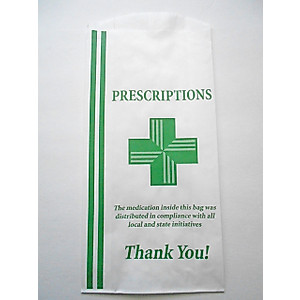 Green Health Cross - Dispensary Prescription Bags (10x5x2) Gusseted Paper Pharmacy Bag, Medication Packaging for Drug Stores, Designed with Collectives in Mind - With Compliance Statement (100)