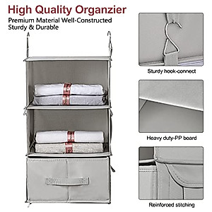 Vailando 6-Shelf Hanging Closet Organizer, 2 Separable 3-Shelf Hanging Shelves with 3 Drawers for Wardrobe, Nursery, Baby Clothes Organization and Storage