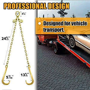 FITHOIST Grade 80 Chain V-Bridle | 5/16In x 2Ft Towing Chain Bridle with J Hooks and Grab Hooks | Bridle Transport Chain with 4,900LBS Safe Working Load | for Flatbed Truck Rollback Wrecker Carrier