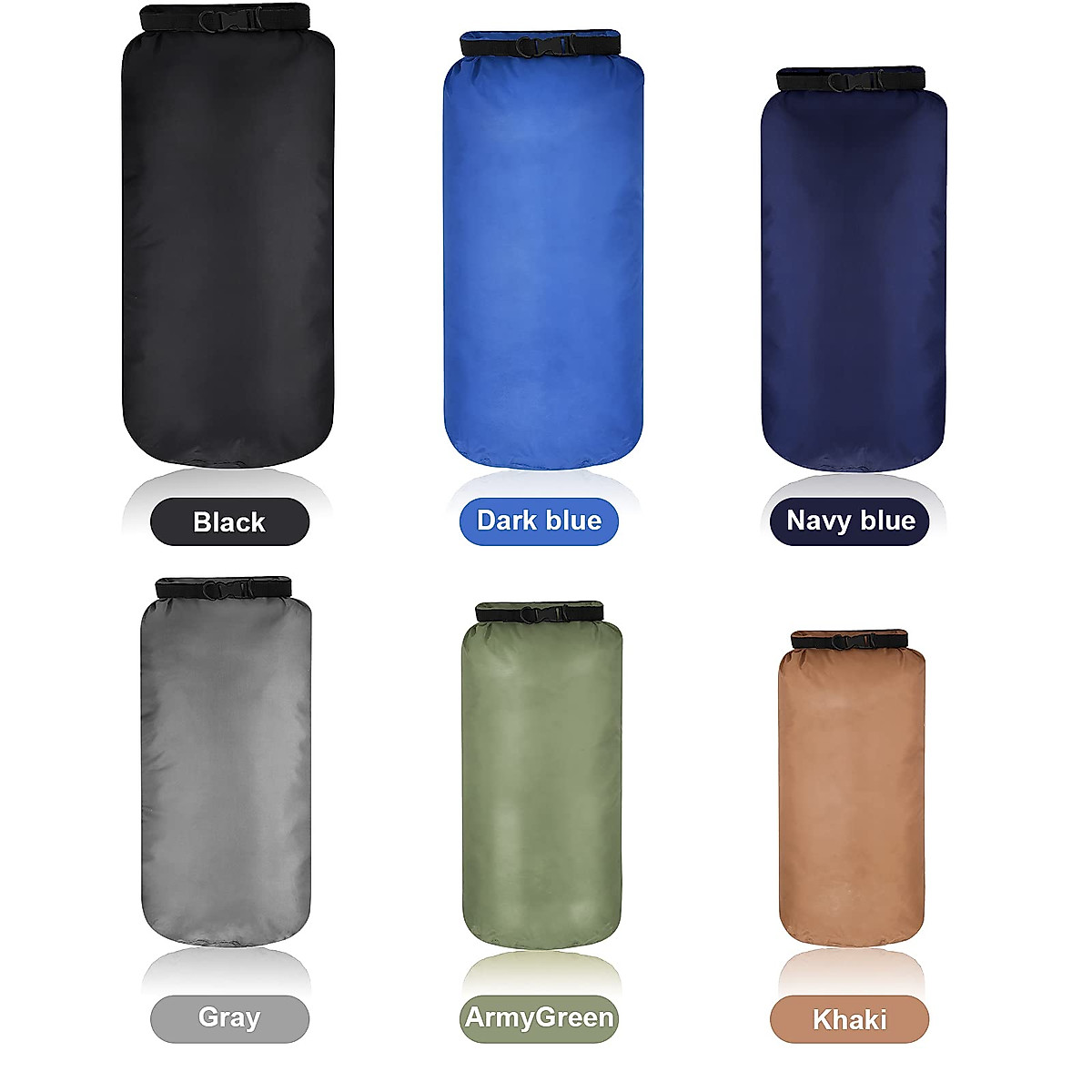 6 Stück Wasserdichte Trockenbeutel Set Trockensack Leicht Luftdicht Packsack Set 20 L 15 L 10 L 8 L 5 L 3 L Trockentasche und Lang Verstellbar Schultergurt für Kajakfahren (Dunkle Farbe)