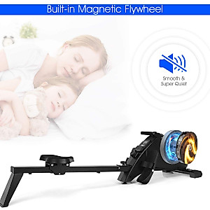 Nightcore Magnetic Rowing Machine, Folding Exercise Rower with10 Adjustable Resistance Levels & LCD Monitor & Large Pivoting Pedals, Full Body Exercise Equipment for Home Use, Black