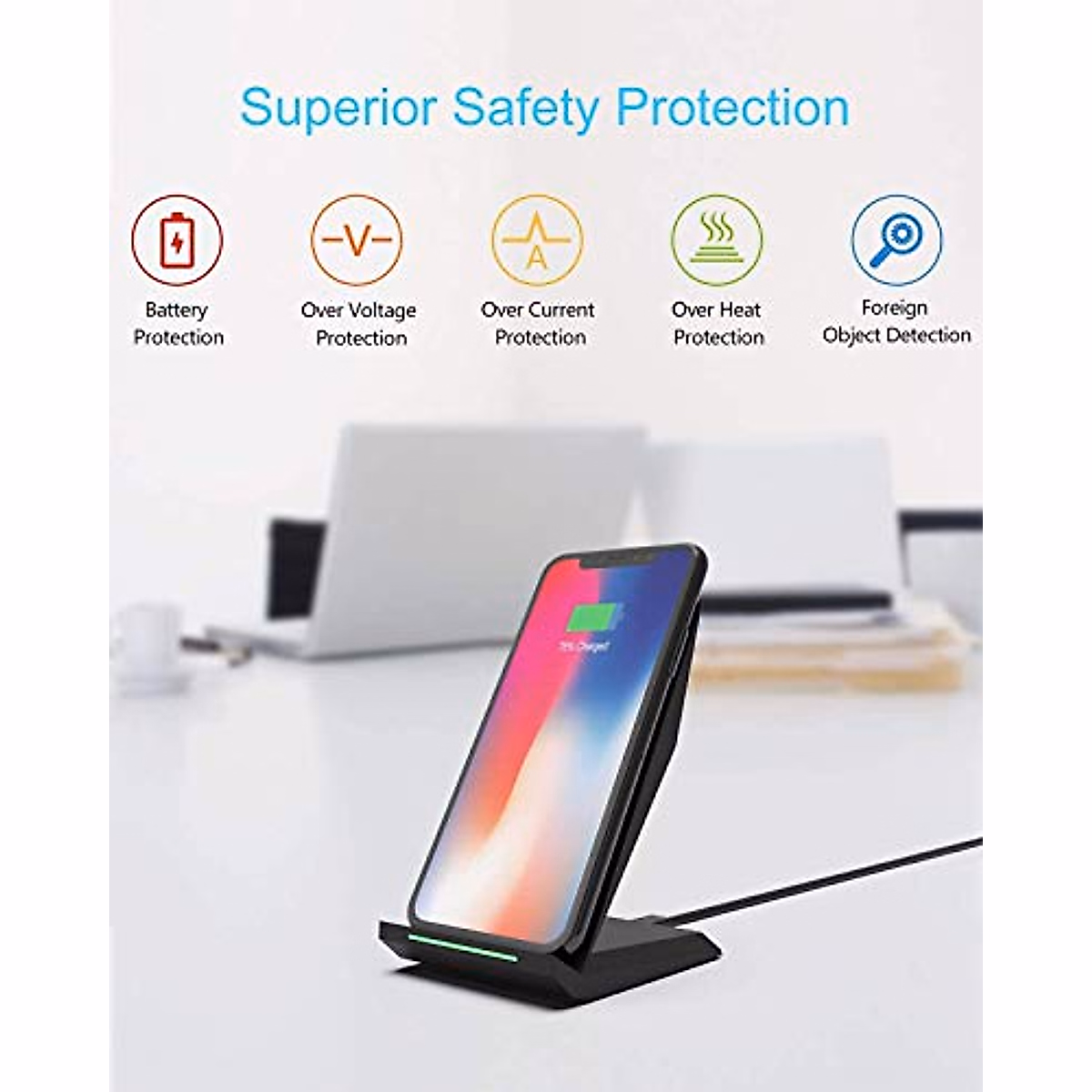 NANAMI Fast Wireless Charger with USB Phone Charger, Qi Certified Charging Stand with QC3.0 Adapter 7.5W Compatible iPhone 14/13/12/SE 2020/11/XS,10W for Samsung Galaxy S23/S22/S21/S20/S10/Note 20/10