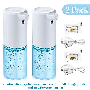 2 Pcs Automatic Foaming Soap Dispenser Touchless Foaming Hand Soap Dispenser Adjustable Foam Rechargeable Electric Motion Sensor Waterproof Pump for Bathroom Kitchen Hotel (Classic, ABS)