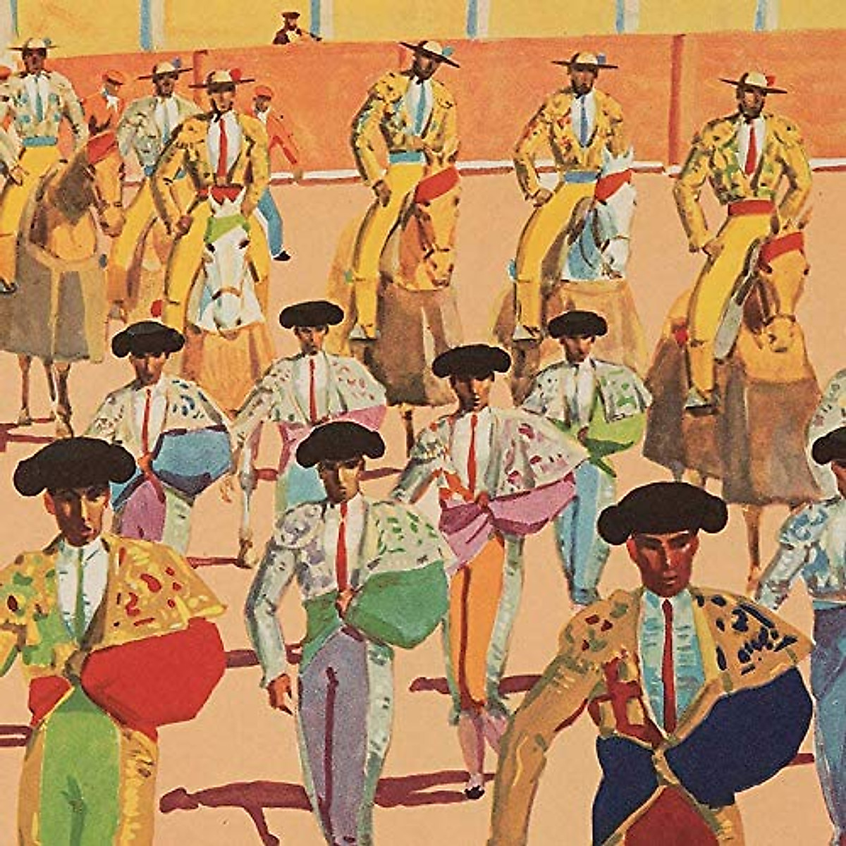 Set of two (2) Spanish Air Lines Travel Poster Prints - Fiesta de Toros Bullfighting Festival in Spain circa 1950 - each measures 12 x 16 inches