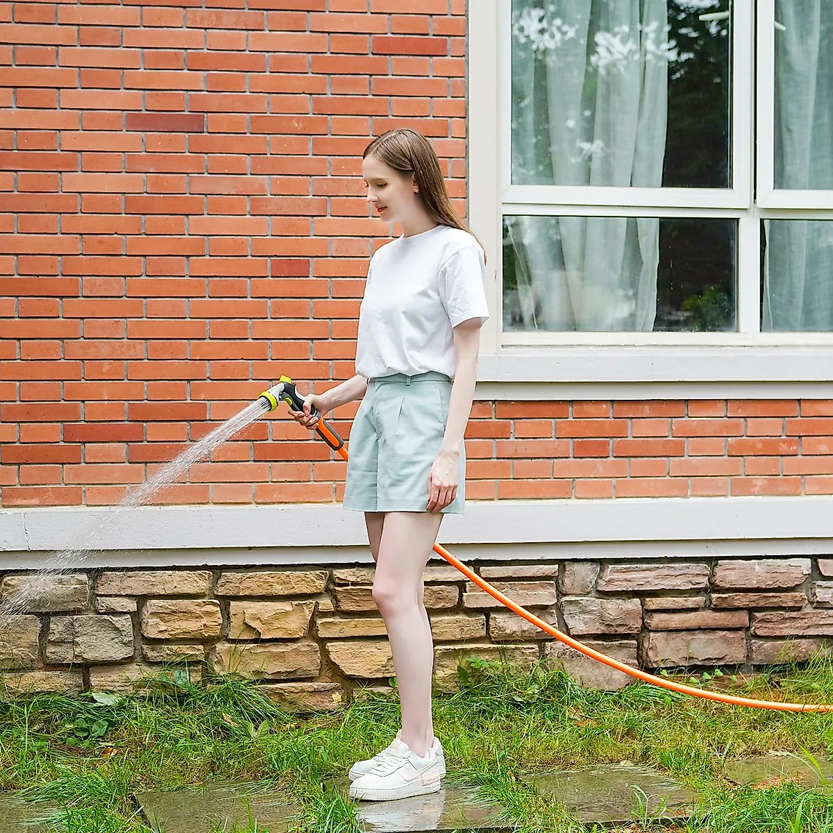 Fevone 6 ft Garden Hose, 2-Year Warranty Offered by Manufacturer, Hose Reel Leader Hose, Hybrid Polymer, Kink Resistance, 3/4" GHT Aluminum Fittings, 5/8" ID, 600 PSI, Drinking Water Safe (GH9)