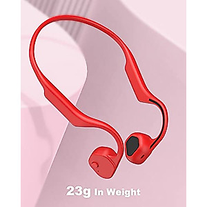 VIDONN Open-Ear Headphones, Air Conduction Wireless Earphones, Sweat Resistant Sport Bluetooth Earphones for Workouts and Running -Doesn't Hurt Your Ears-Long Battery Life-Built-in Mic (Red)