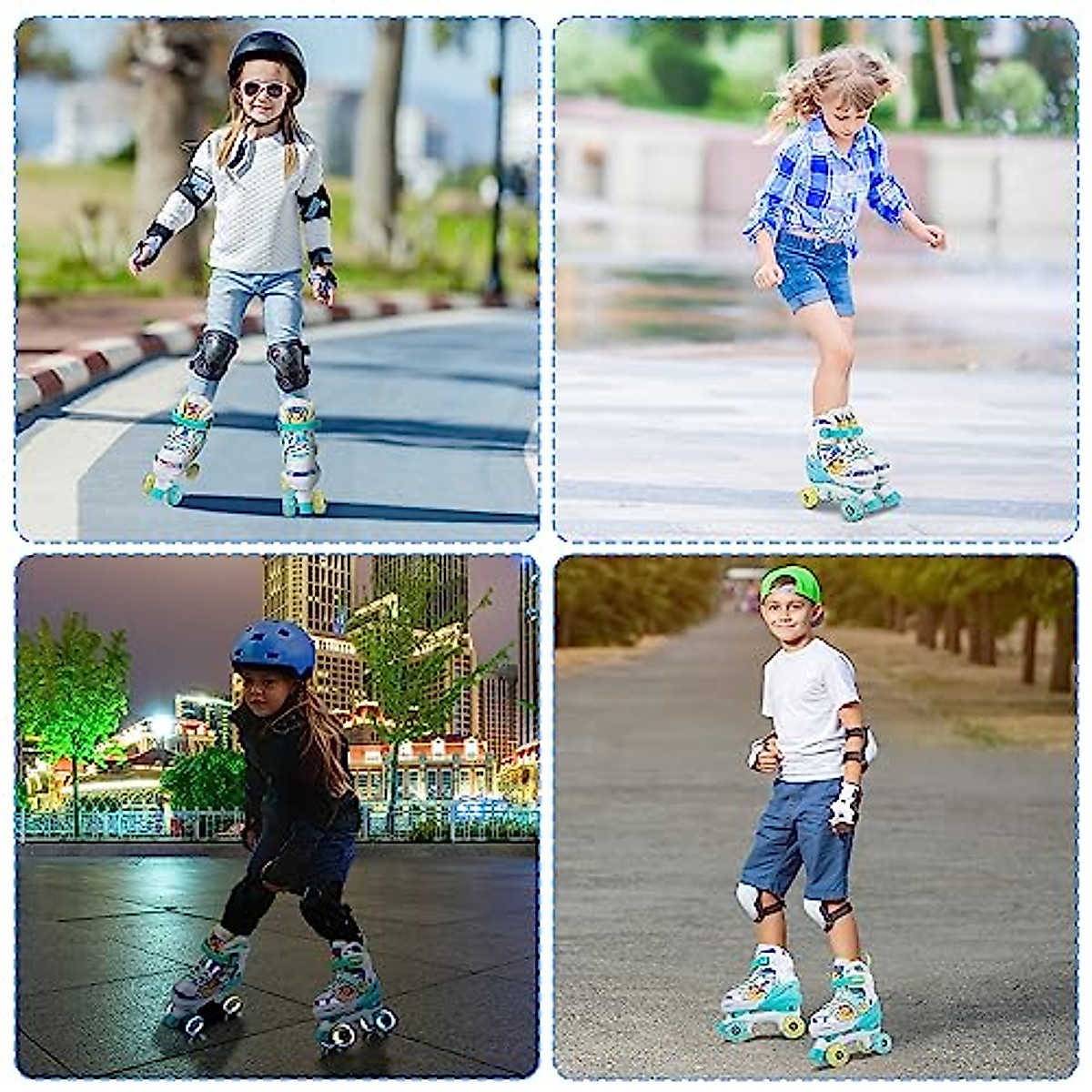Kids Roller Skates with Light up Wheels 4 Sizes Adjustable Fun Illuminating Roller Skates for Toddler Kids Beginners Outdoor Skating with Hard-Shell Ankle Support (Blue, Large-(4Y-7Y))