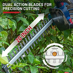 Enhulk Cordless Hedge Trimmer, Electric Bush Trimmer with 20" Dual-Action Blades, 5/8" Cutting Capacity, Handheld Shrub Trimmer for Garden Work, 20V 2.0Ah Battery and Charger Included