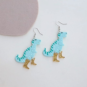 Cute Acrylic Animal Drop Earrings Colorful Boots Chicken Hen Dinosaur Lovely Panda with Bamboos Funny Animal Dangle Earrings For Women Christams Birthday Gift-Dinosaur