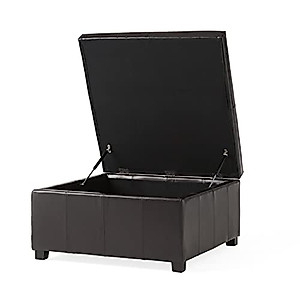 Christopher Knight Home Living Berkeley Brown Leather Square Storage Ottoman, Espresso
