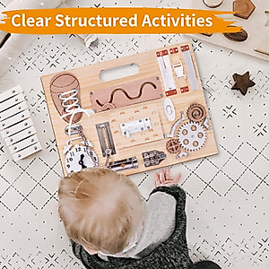 HAN-MM Montessori Busy Board for Toddlers Blackboard with 8 Maker and Eraser Wooden Montessori Toys for Toddlers - Travel Toy with Educational Activities and Fine Motor Skills Activity Buckle Toy